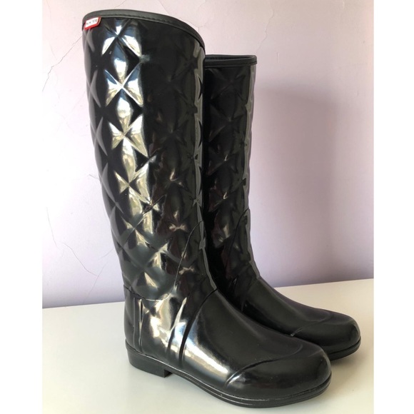 Hunter | Shoes | Hunter Gloss Black Quilted Rain Boots | Poshmark